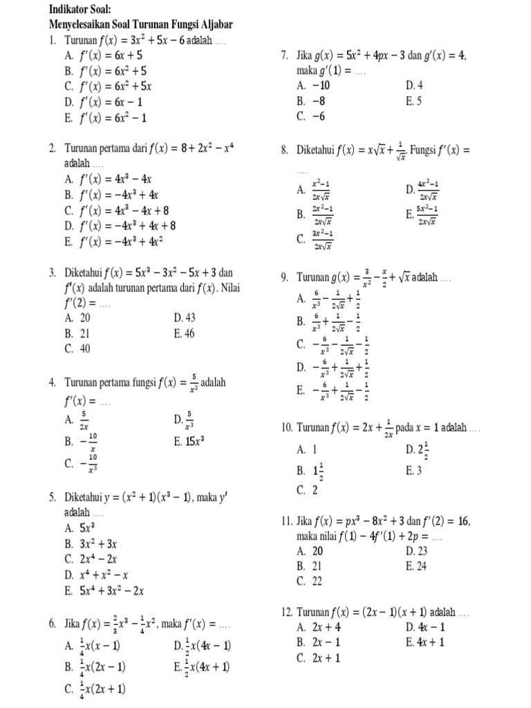 TURUNAN - Turunan Fungsi Aljabar | PDF