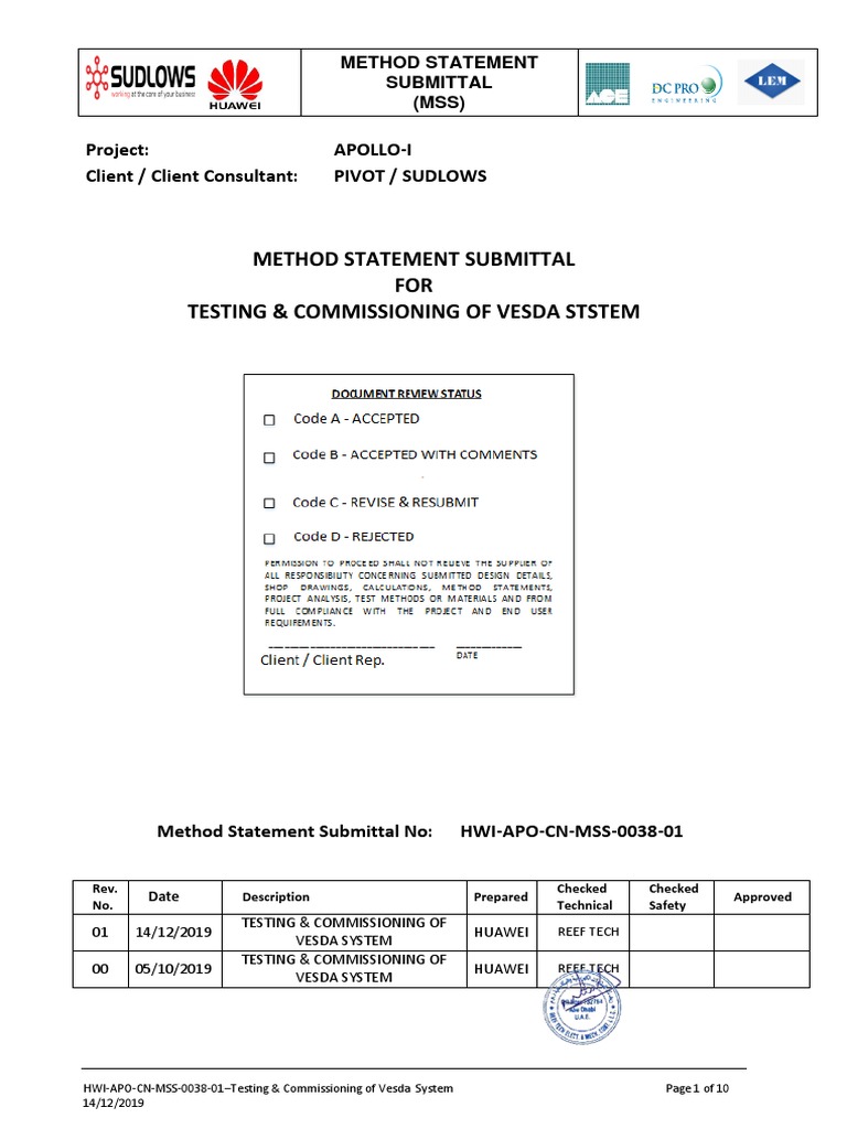 Vesdsa System Method Statement | PDF | Safety