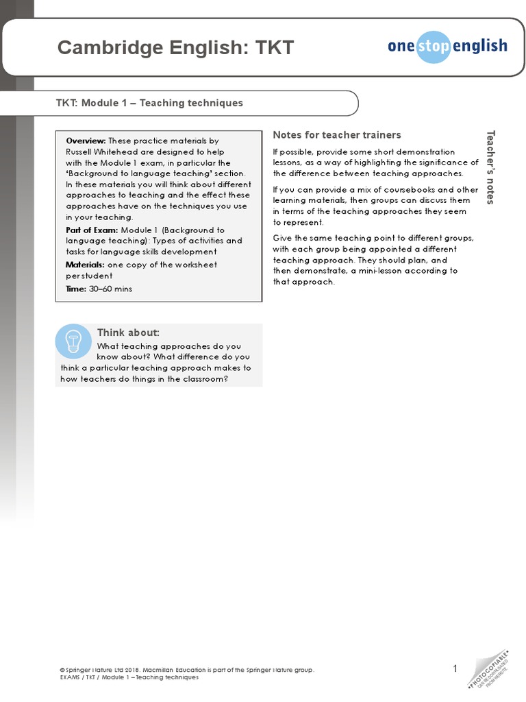 TKT Module 1 Teaching Techniques | PDF | Teachers | Question