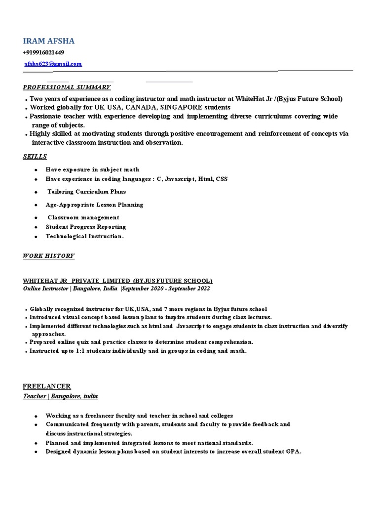 Resume Iram Afsha | PDF