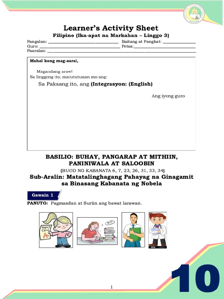 Basilio: Buhay, Pangarap at Mithiin, Paniniwala at Saloobin Sub-Aralin ...