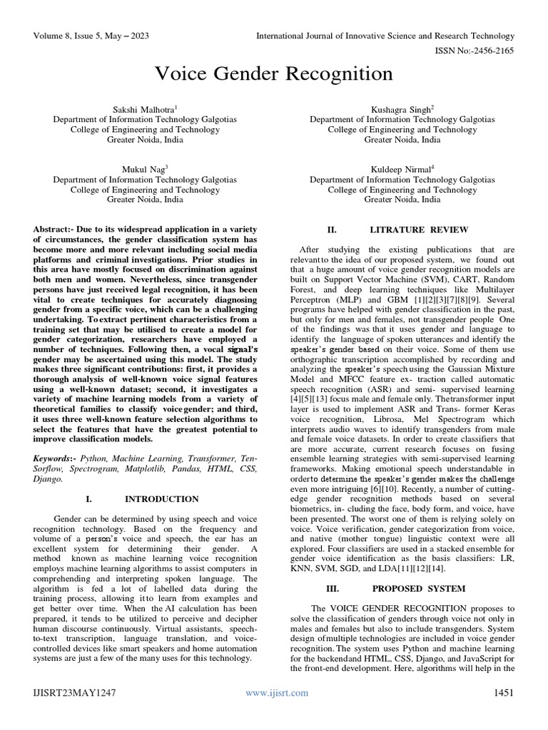 Voice Gender Recognition | PDF