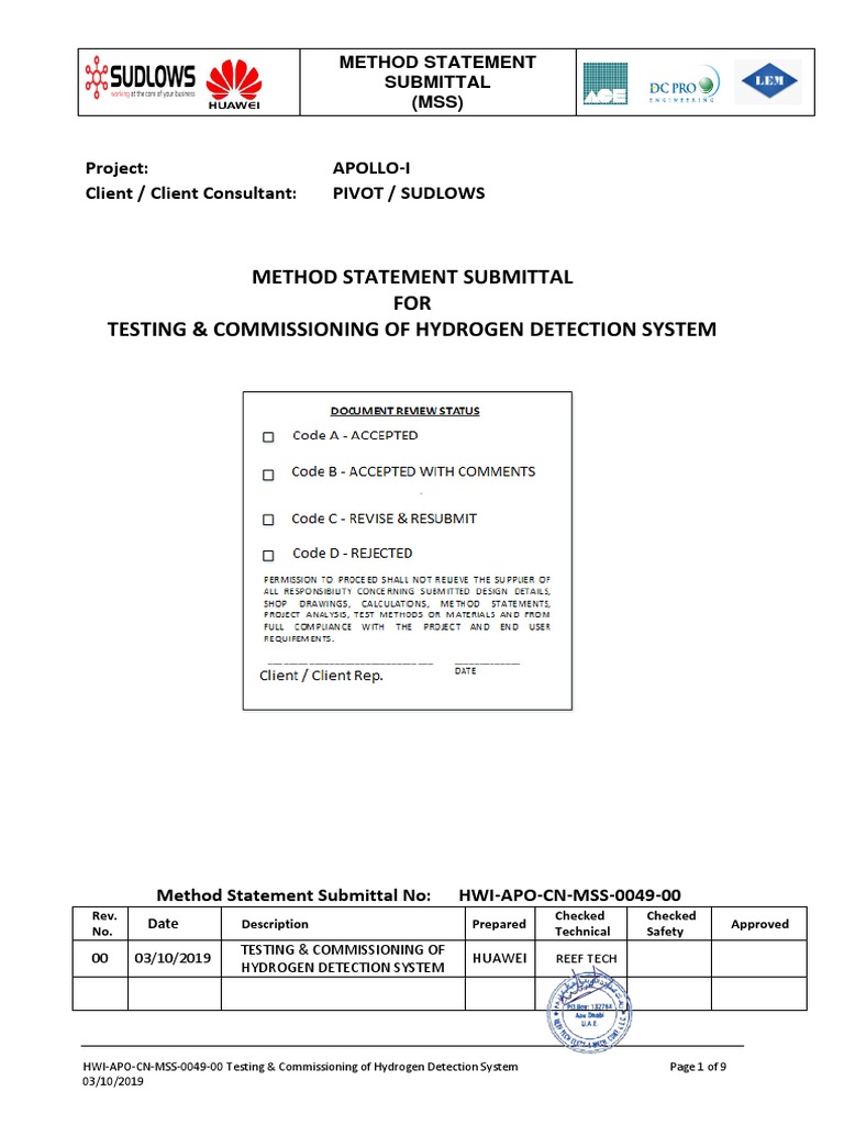 Hydrogen Detection System Commissioning | PDF | Quality Assurance | Safety