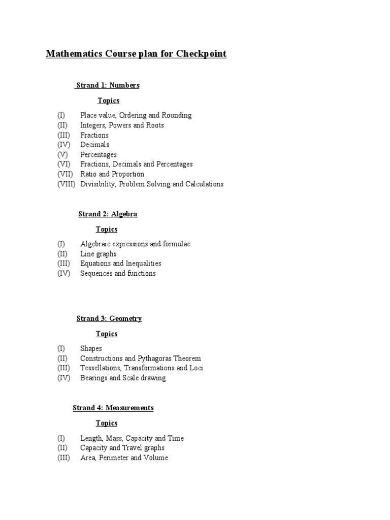 Maths Course Plan For Checkpoint | PDF