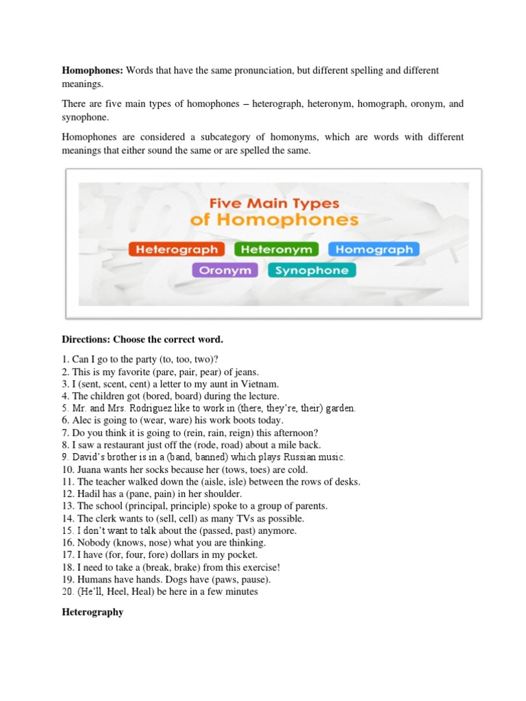 Homophones & Types, Conjunctions & Types | PDF