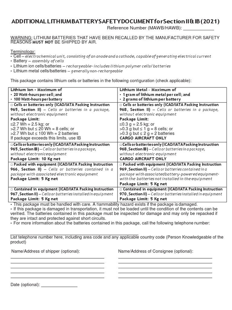Additional Lithium Battery Safety Document 2021 | Download Free PDF ...