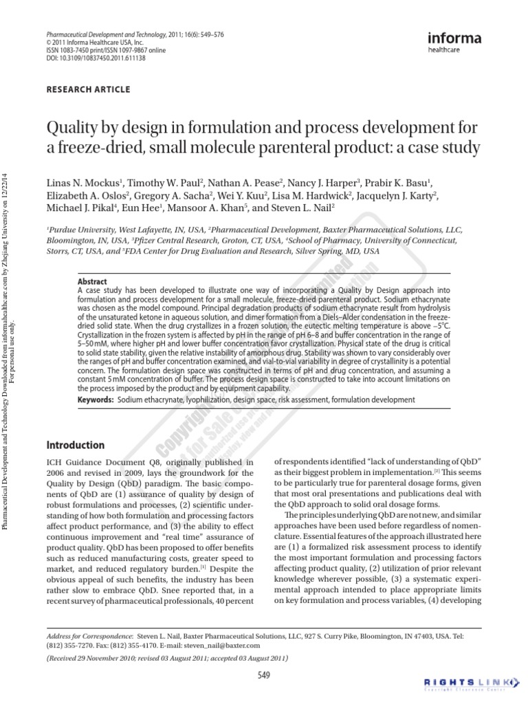 Quality by Design in Formulation and Process Development For A ...