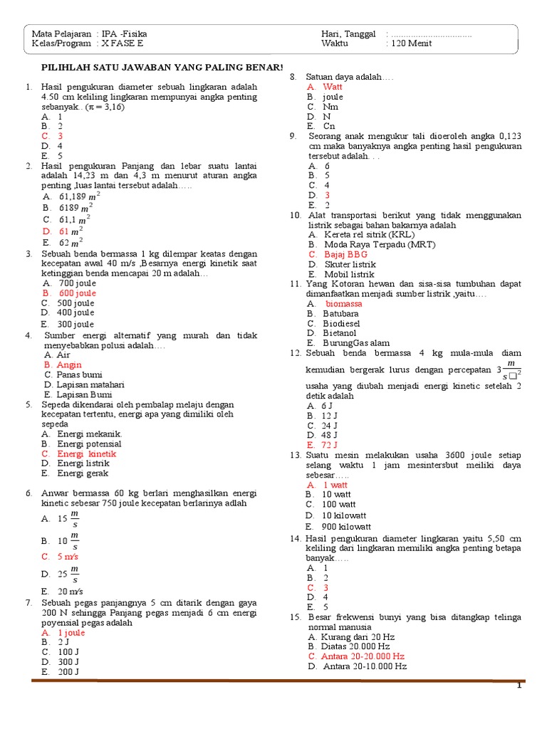 Soal PSAT Fis Xfase E | PDF