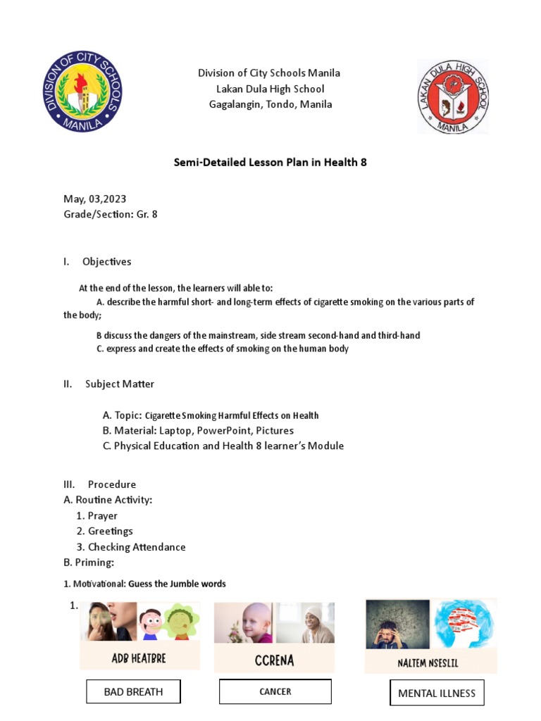 Lesson Plan 1 Pdf Tobacco Smoking Addiction