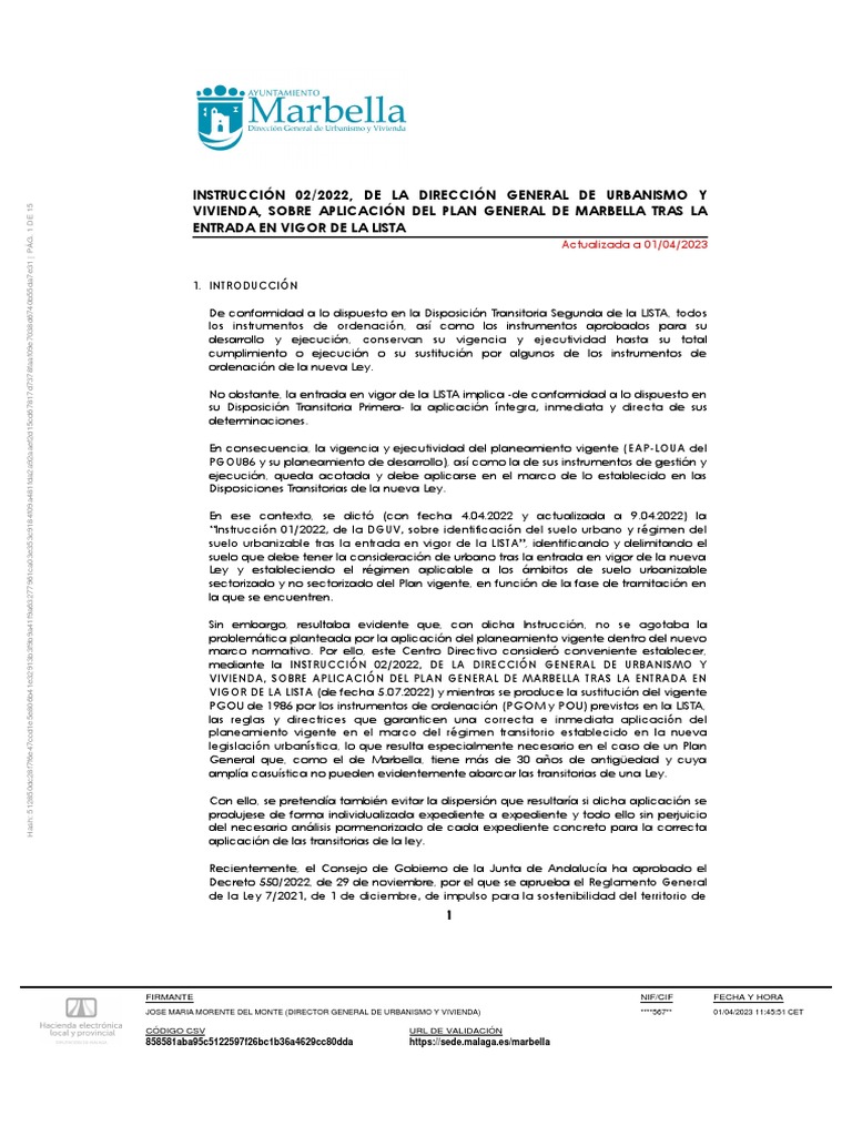 INSTRUCCIÓN_2022_02_Régimen_transitorio_RLISTA_(firmada) | PDF | Planificación urbana