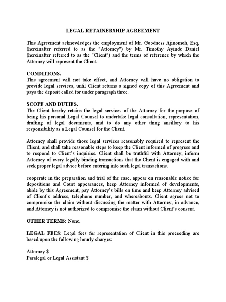 Legal Retainership Agreement | PDF | Lawyer | Attorney's Fee
