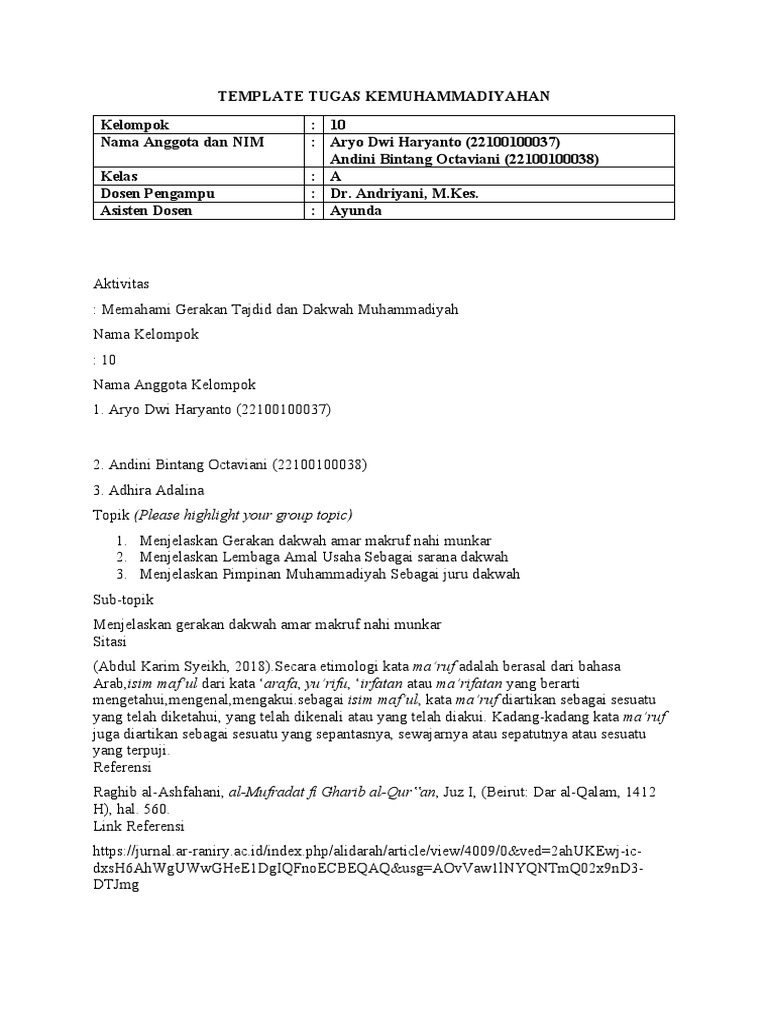 Template Tugas Kemuhammadiyahan | PDF