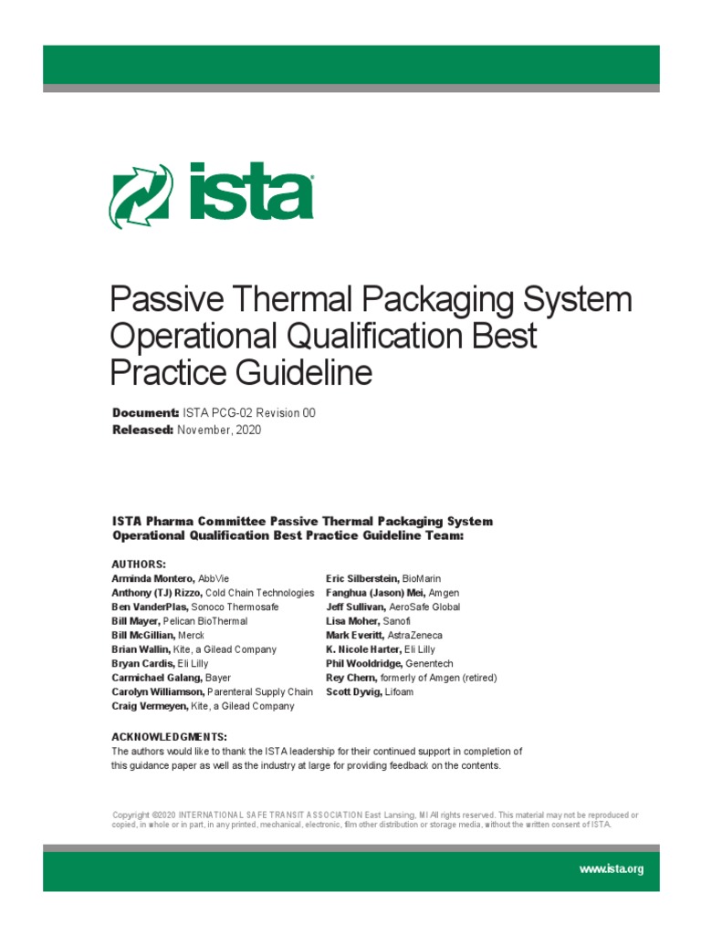 ISTA PCG 02 Passive Thermal Packaging System Operational Qualification ...