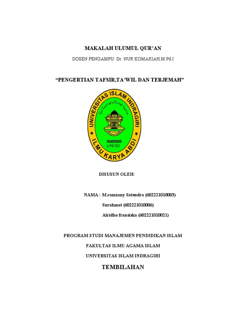 Kel.9 Pengertian Tafsir Takwil Dan Terjemah | PDF