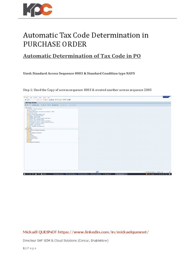 SAP PO Automatic Tax Code Setup | PDF | Computing | Computer Programming