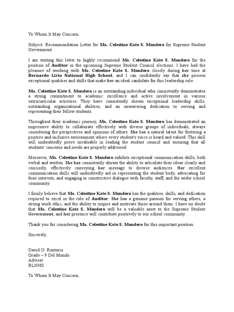 Recommendation Letter SSG | PDF | Leadership | Communication