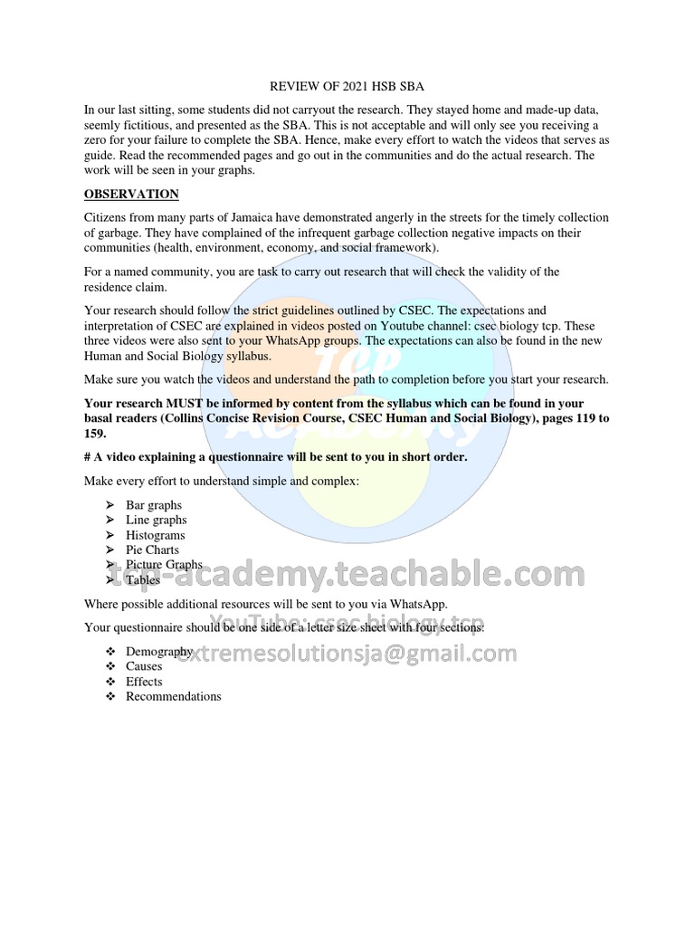 HSB SBA Guidelines for Garbage Research | PDF | Economies