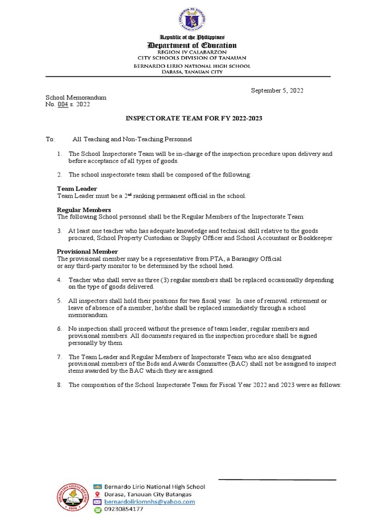 BERNARDO LIRIO NHS Memo 006 2022 | PDF