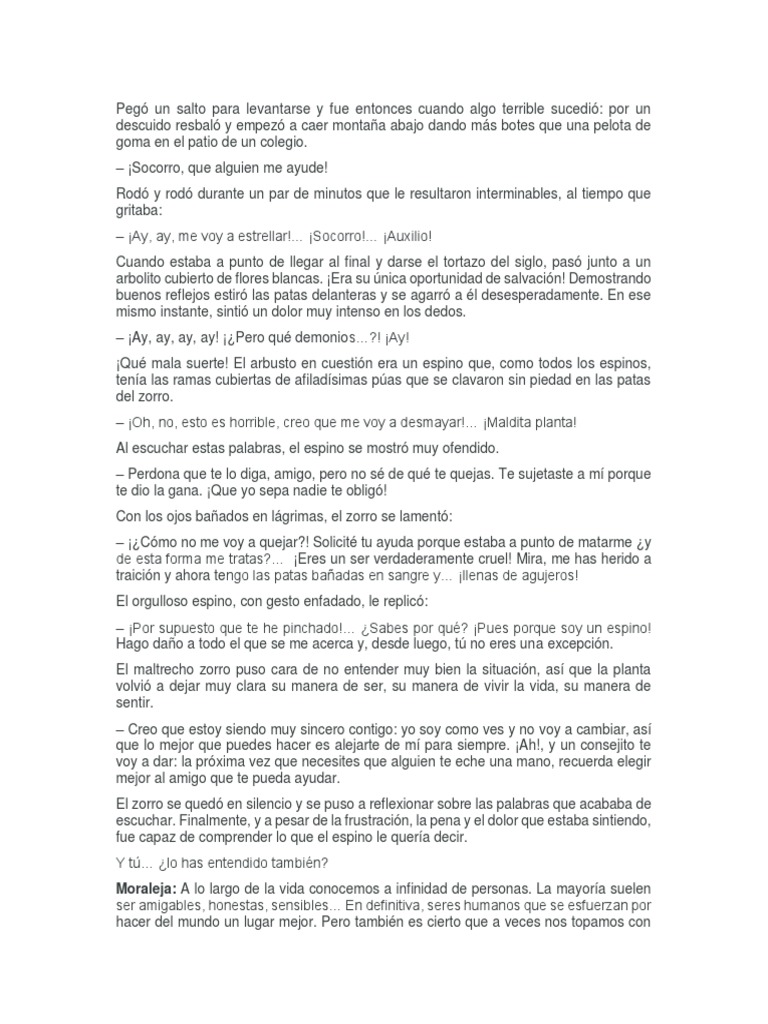 Cuento El Zorro y El Espino | PDF
