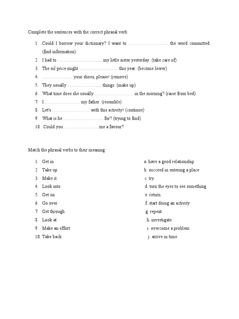 Phrasal Verbs Worksheet | PDF