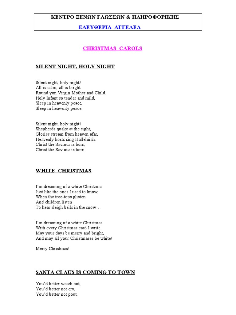 CHRISTMAS CAROLS (Silent Night - White Christmas) | PDF | Christmas ...