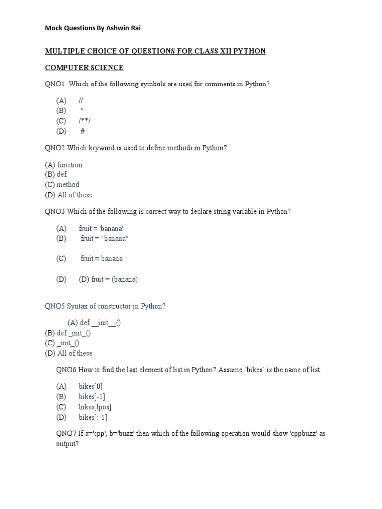Python Question And Answers Pdf Parameter Computer Programming 1967