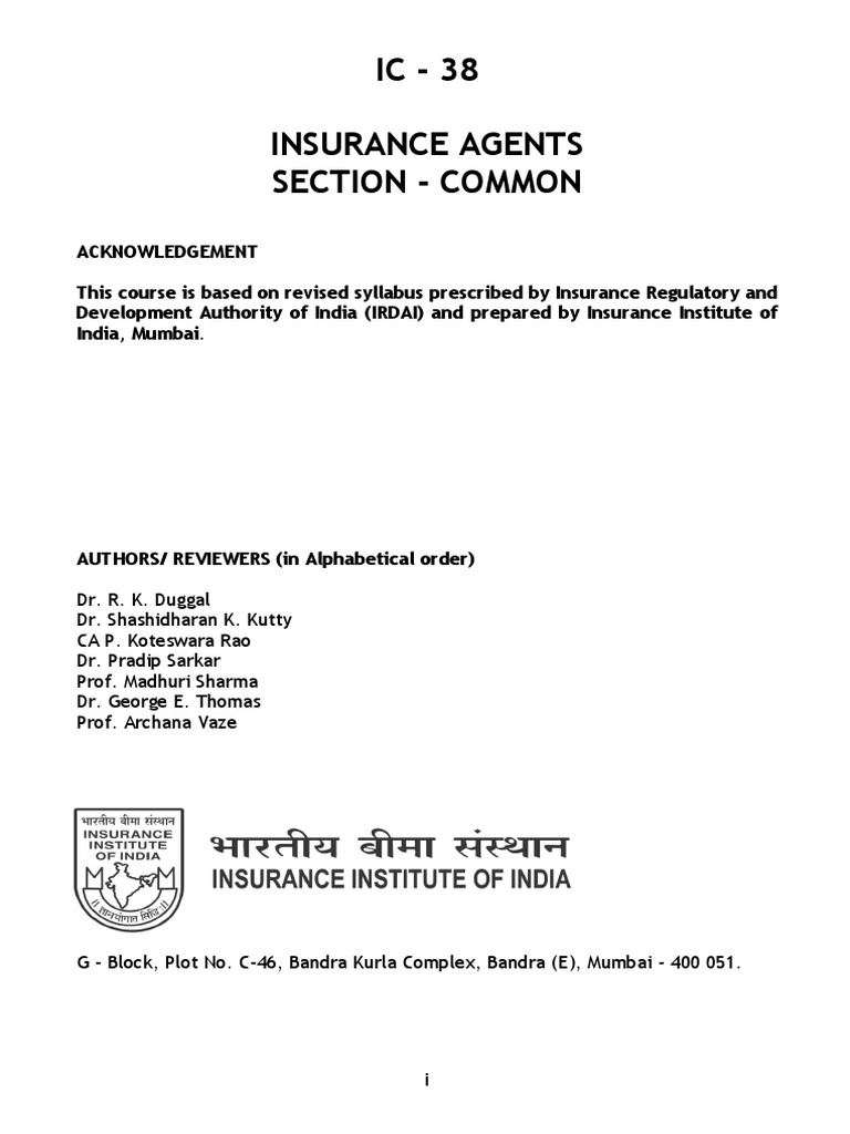Final IC 38 - IA_Common - English | PDF | Insurance | Risk