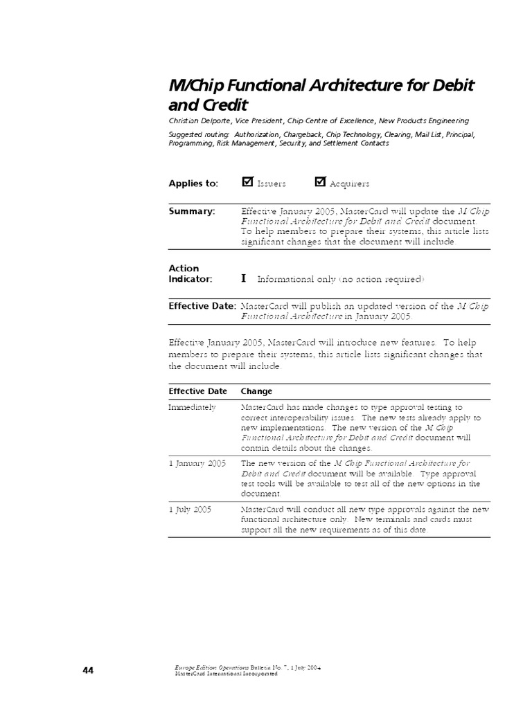 M/Chip Functional Architecture For Debit and Credit: Applies To ...