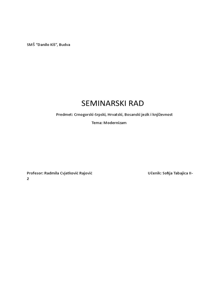 Seminarski Rad Iz Srpskog | PDF