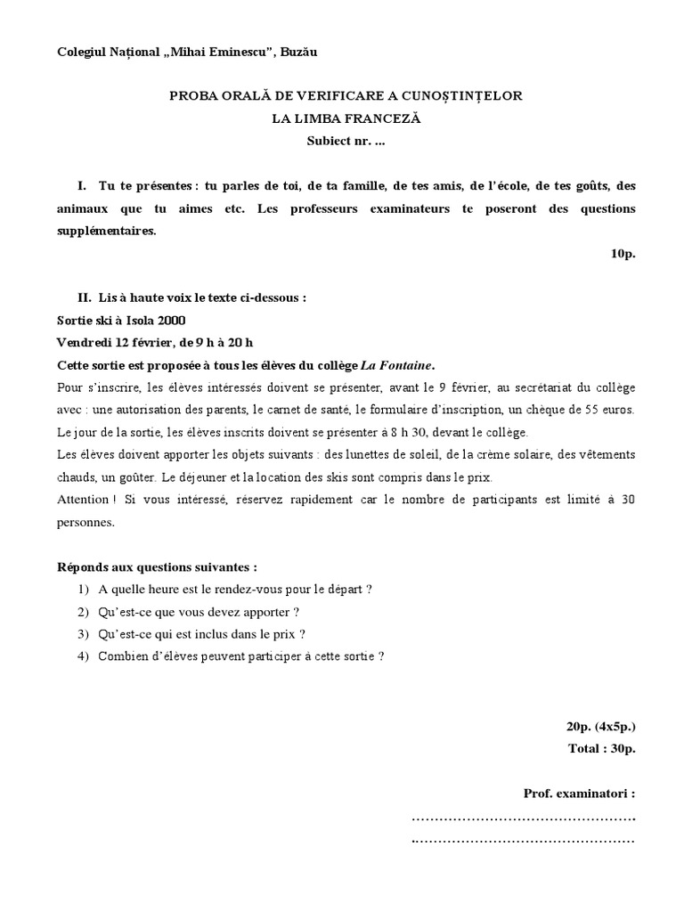 Model Subiect Proba Orala 2023 | PDF