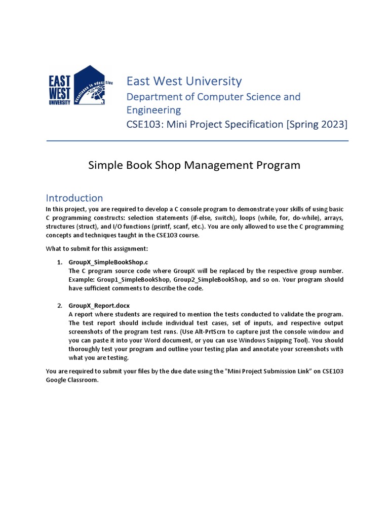 CSE103 Book Shop Management Project | PDF | Computer Program | Programming