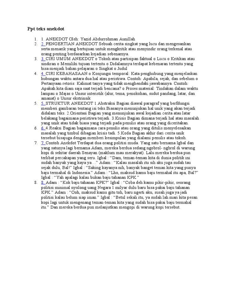 Ppt Teks Anekdot: Struktur dan Contoh | PDF | Fiksi Umum