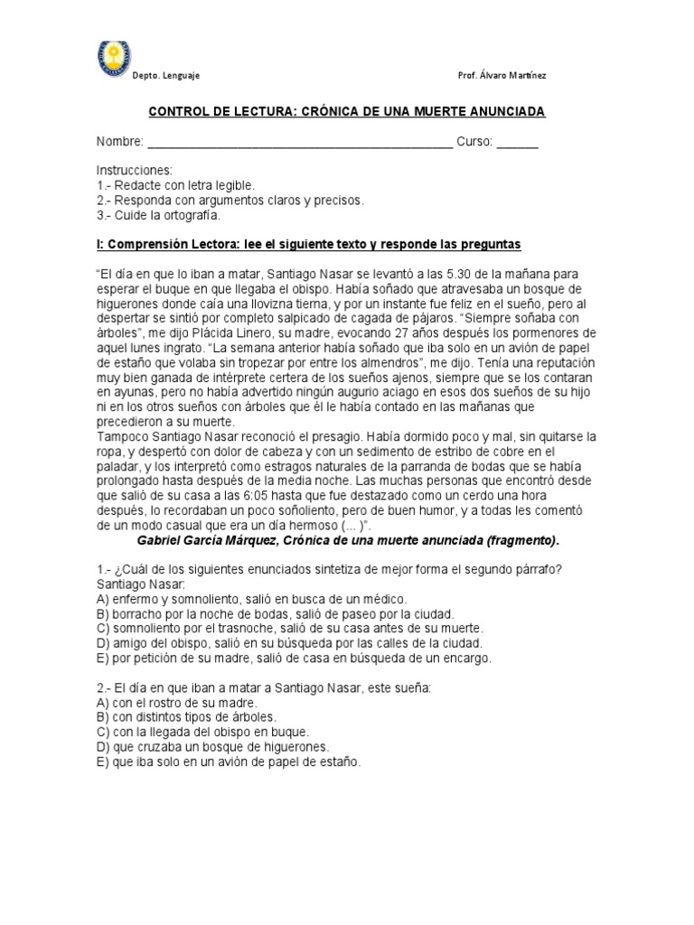 Control Crónica de Una Muerte Anunciada | PDF