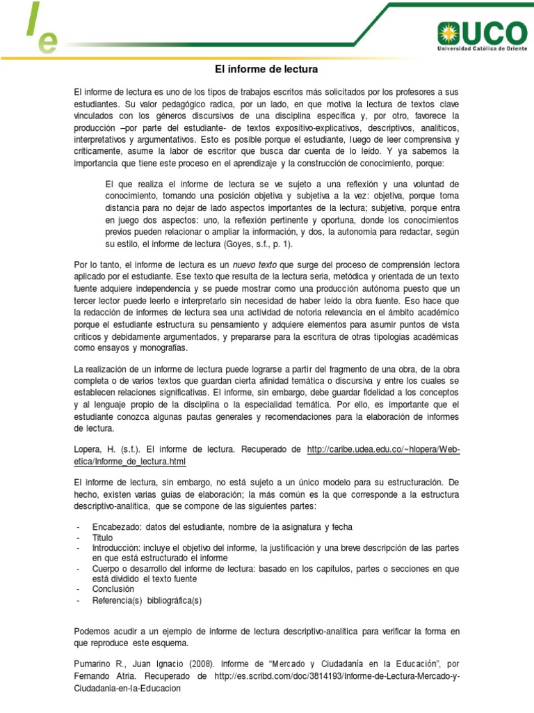 Uco El Informe De Lectura Definción Y Guia Para Su Elaboración 5826