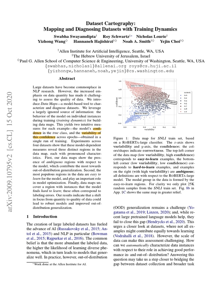 Dataset Cartography - Mapping and Diagnosing Datasets With Training Dynamics | PDF | Statistics ...