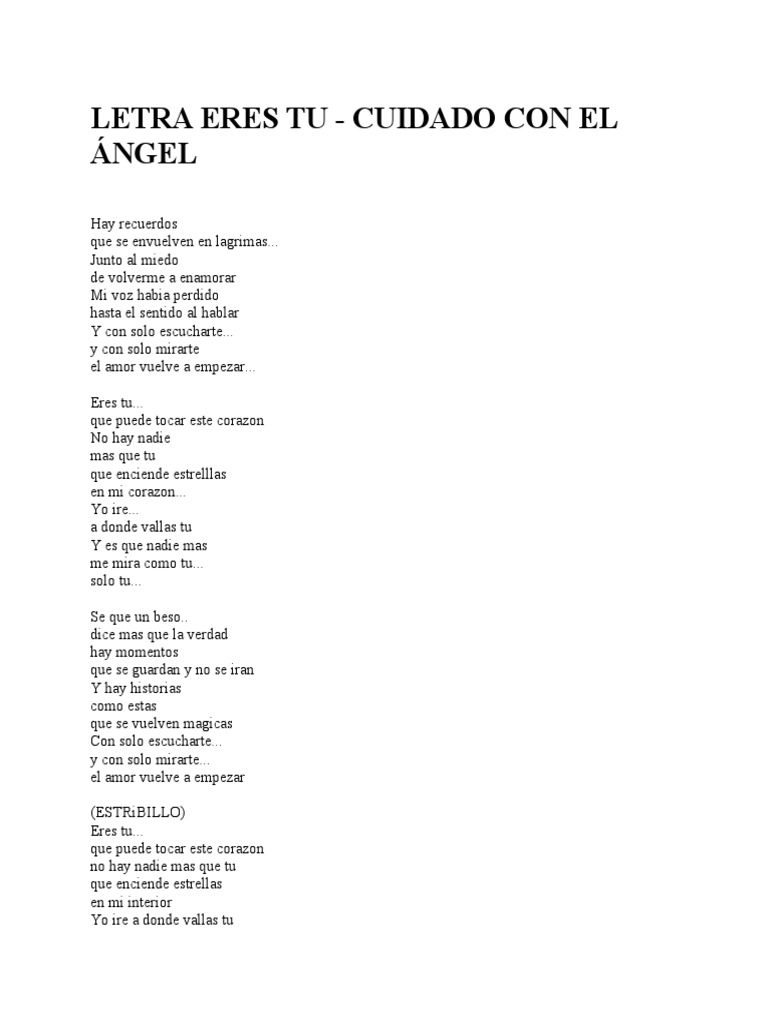 Letra Eres Tu - Cuidado Con El Ángel | PDF
