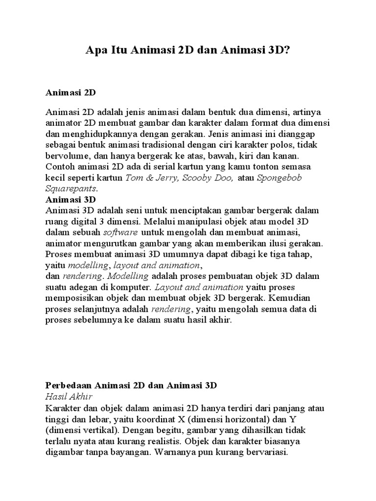 Apa Itu Animasi 2D Dan Animasi 3D | PDF