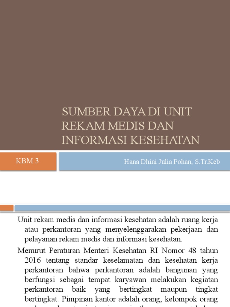 Sumber Daya Di Unit Rekam Medis Dan Informasi KBM 3 | PDF | Bisnis | Pengembangan Diri