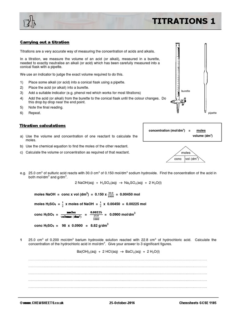 C4.8 CalculationsChemsheets GCSE 1105 (Titrations 1) | PDF | Chemistry ...