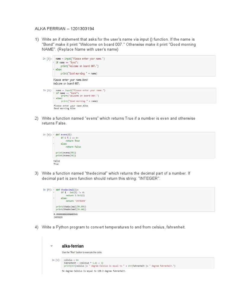 Alka Ferrian Conditional Statement Exercise | PDF