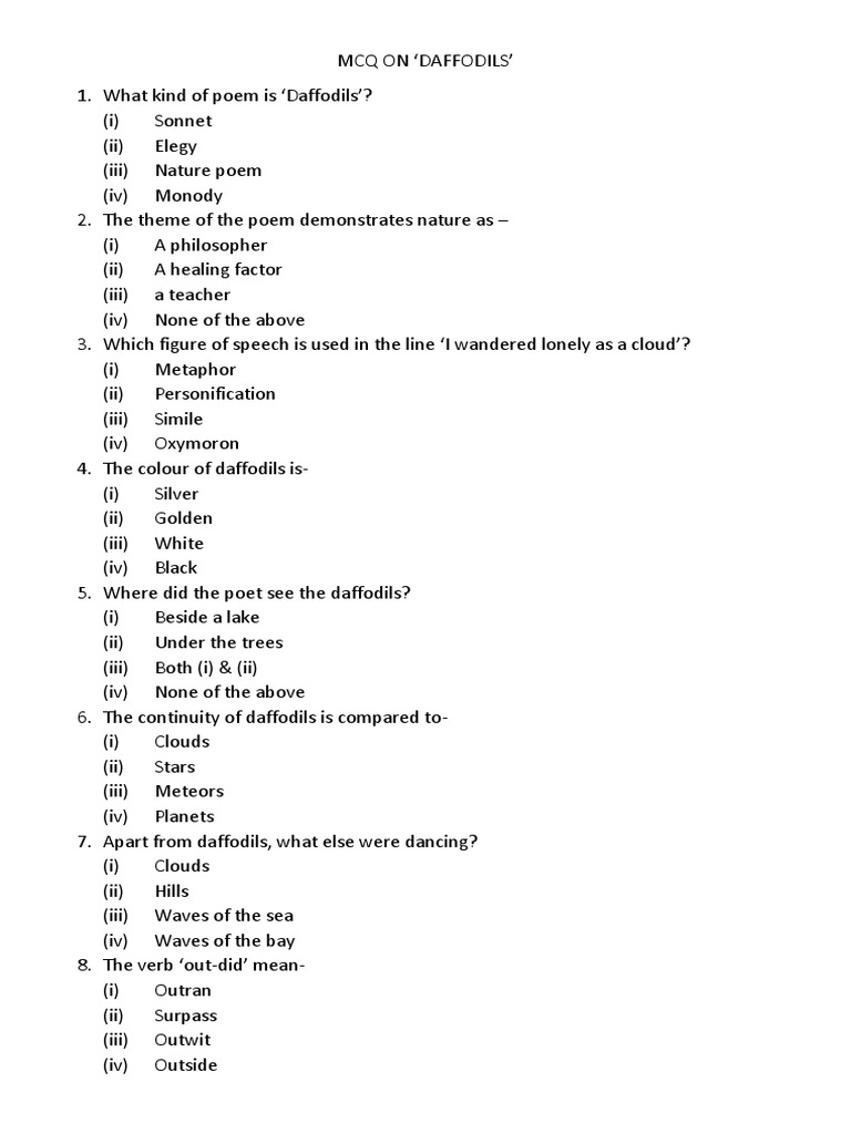 MCQ On Daffodils | PDF