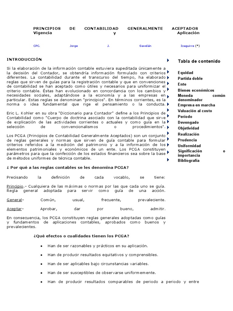 Principios de Contabilidad Generalmente Aceptados | PDF | Contabilidad ...