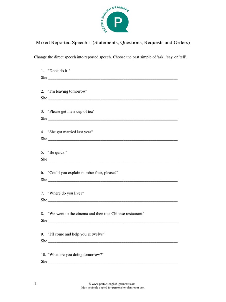 Mixed Reported Speech 1 (Statements, Questions, Requests and Orders) | PDF