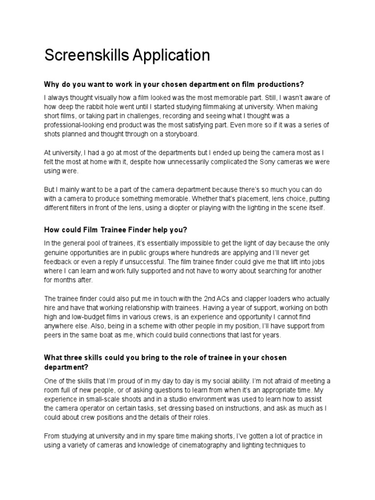 Screenskills Application | PDF