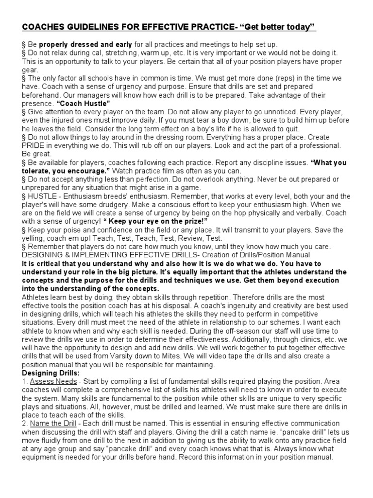 Coaches Guidelines For Effective Practice | PDF | Attitude (Psychology ...