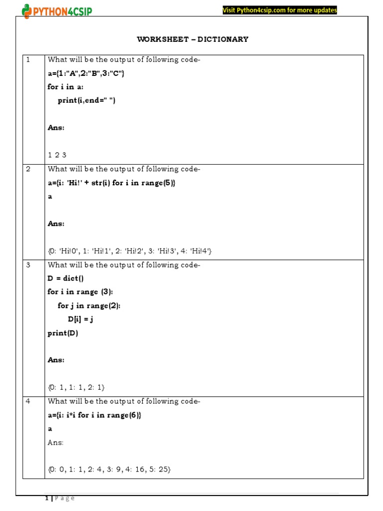 Worksheet - Dictionary | Download Free PDF | Computer Programming | Applied Mathematics