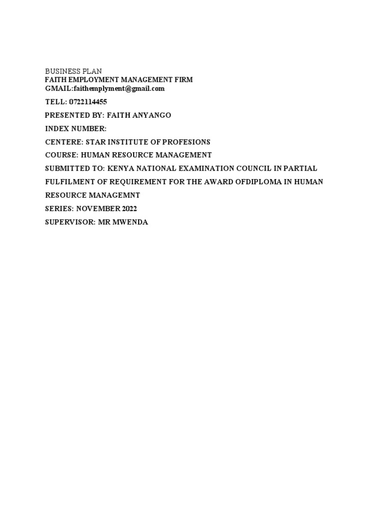 Faith Employment Management Business Plan | PDF | Sales | Marketing