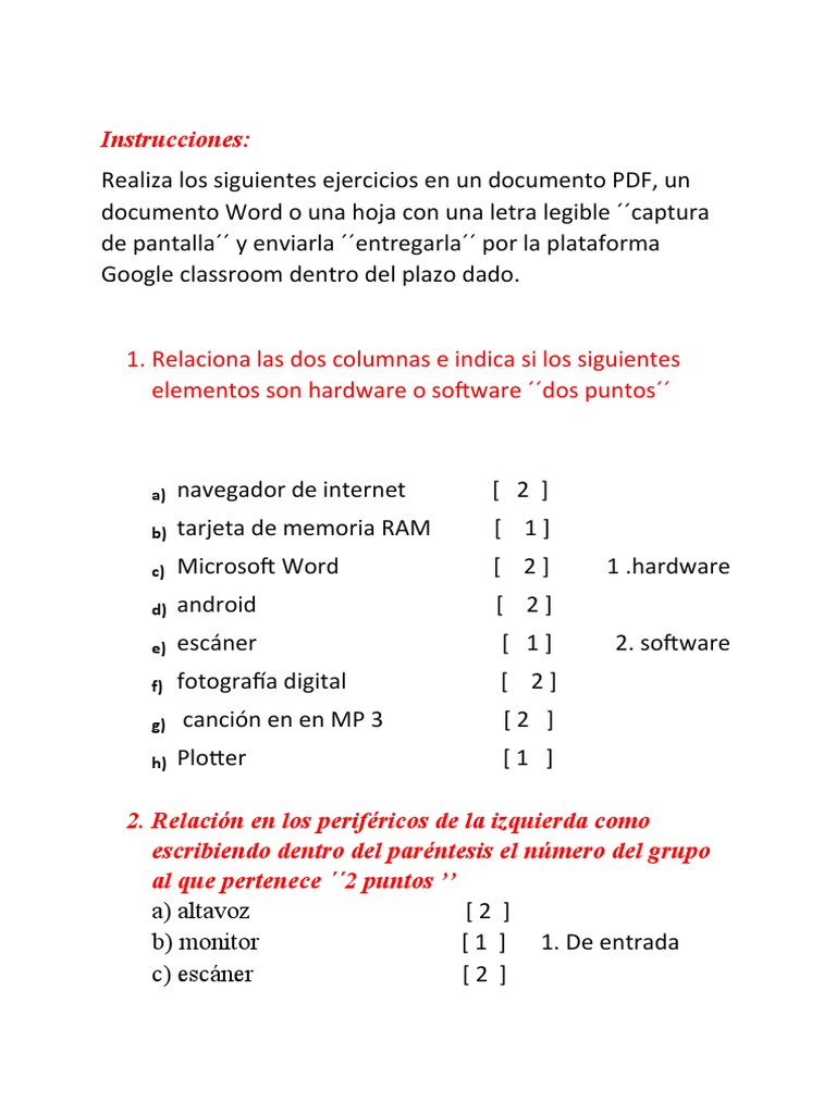 Ejercicios de Hardware y Software | PDF | Juegos y actividades