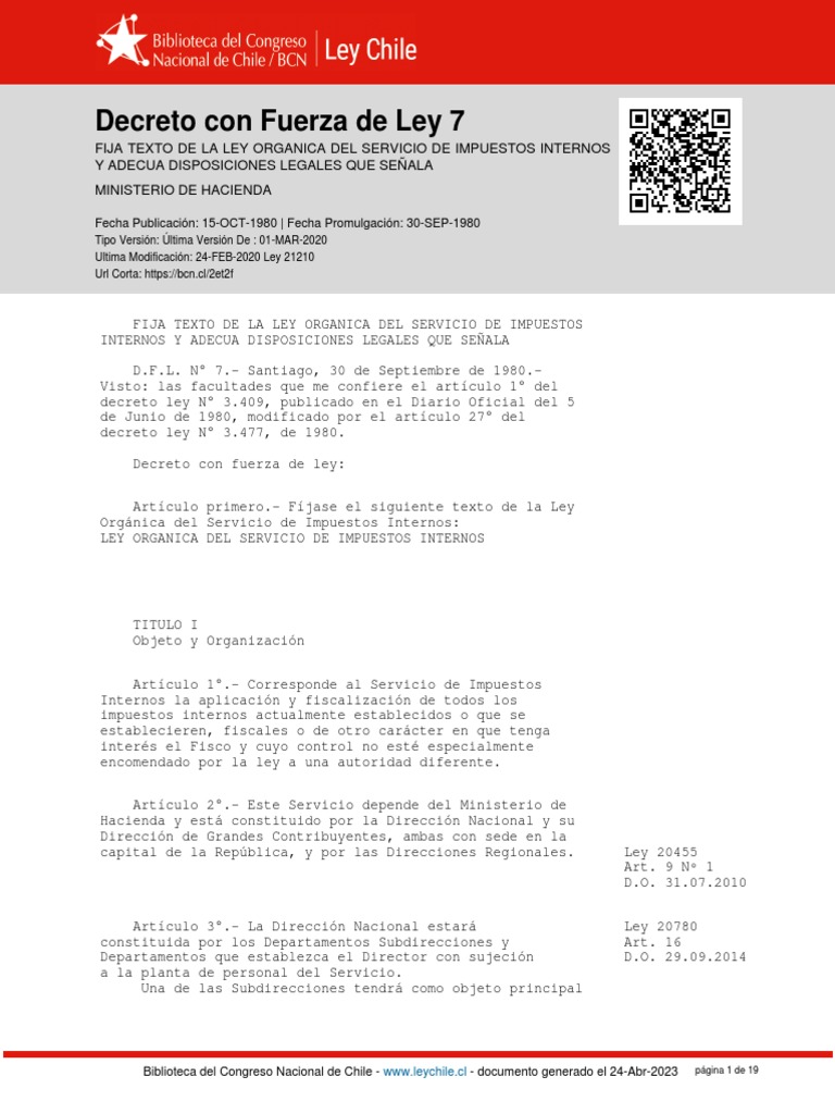 DFL 7 - 15 Oct 1980 | PDF | Impuestos | Chile