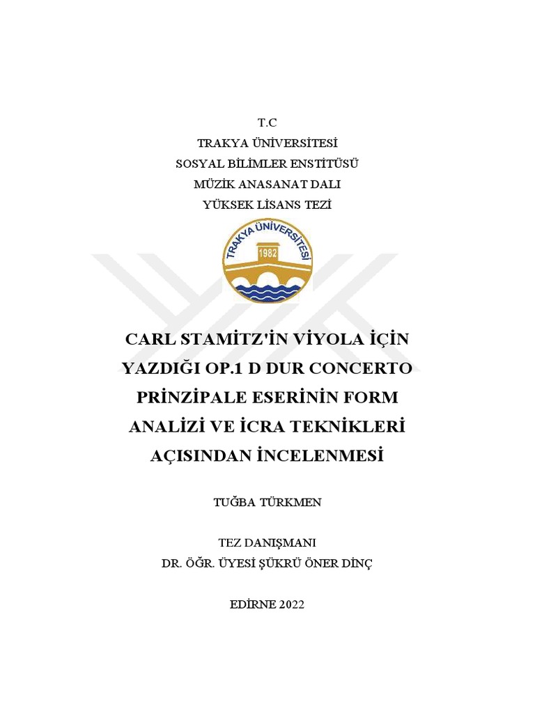 Carl Stamitz'İn Viyola İçin Yazdiği Op.1 D Dur Concerto Prinzipale ...